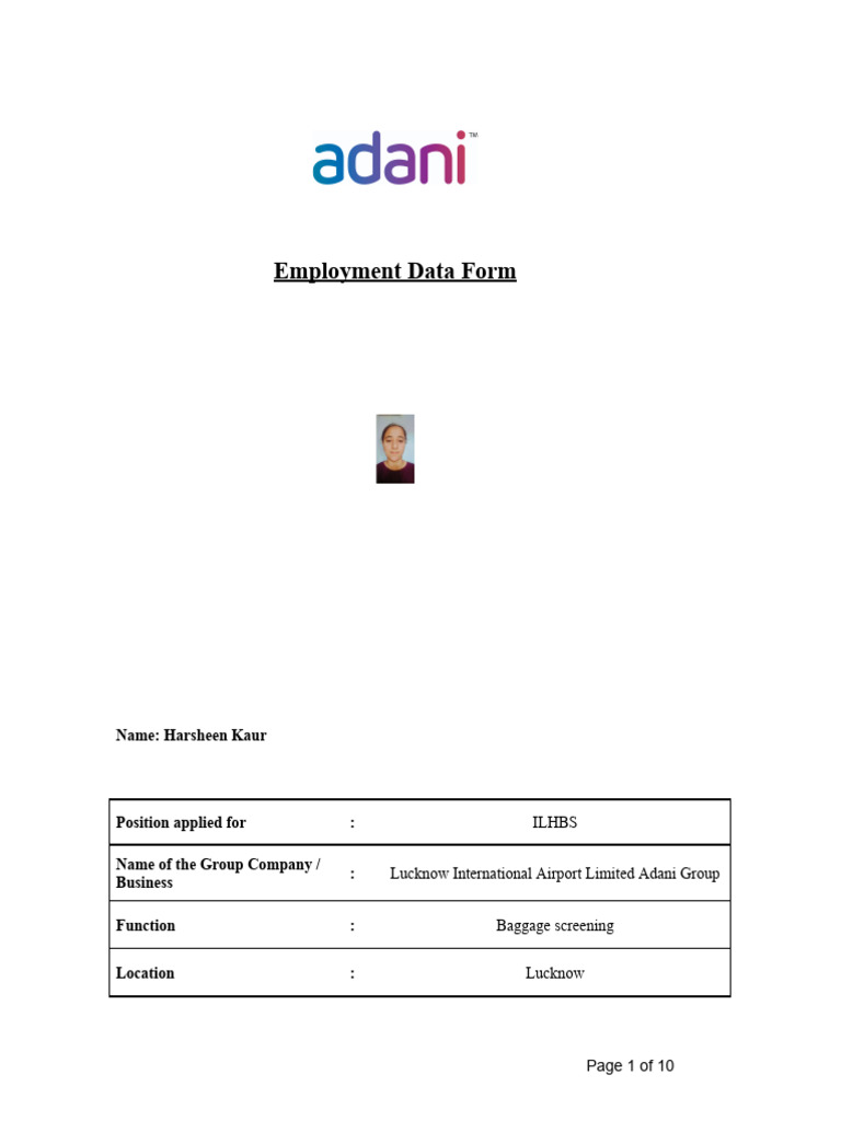 Annexure 1 - Employment Data Form | PDF