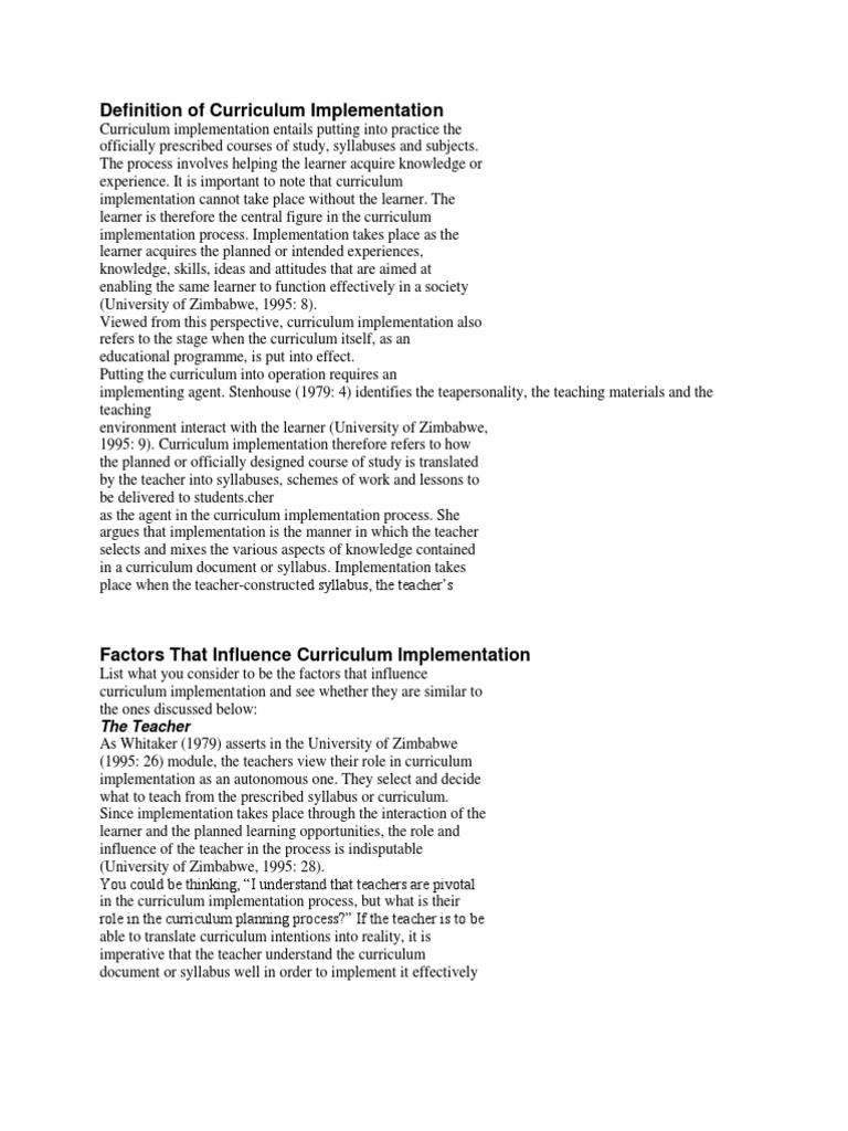 Definition of Curriculum Implementation | PDF | Curriculum | Teachers