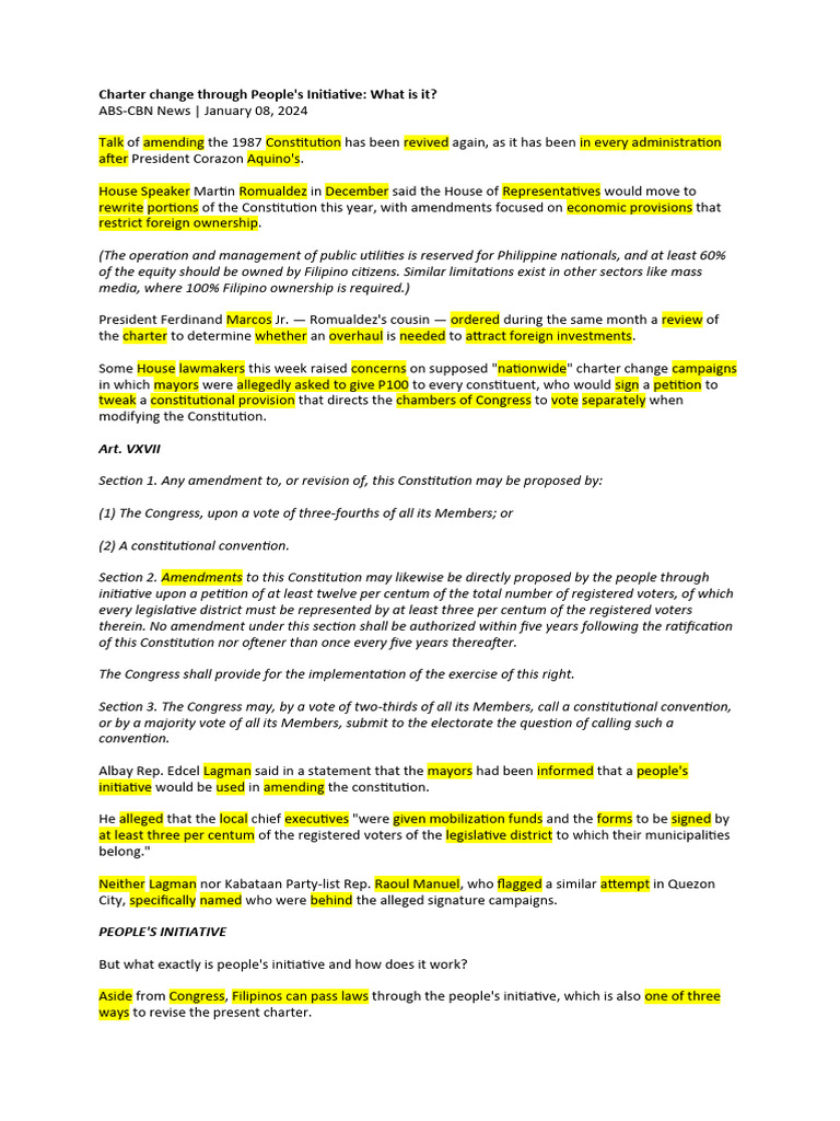 People's Initiative for Charter Change | PDF | Initiative ...