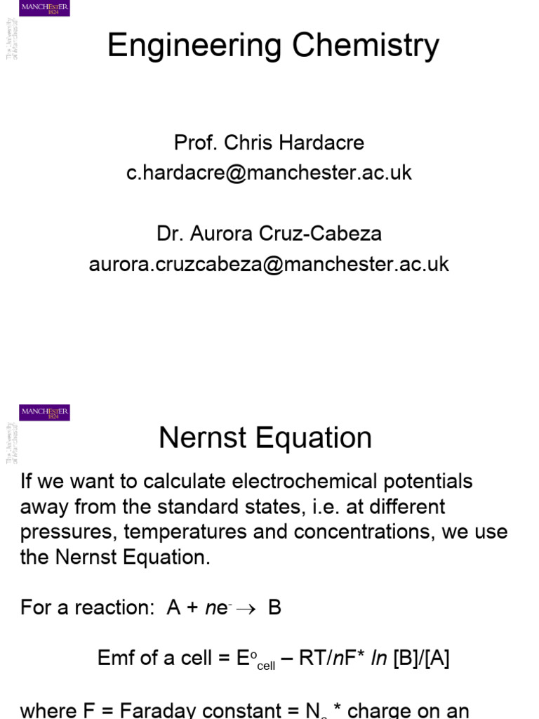 Nernst Equation Applications in Electrochemistry | PDF ...