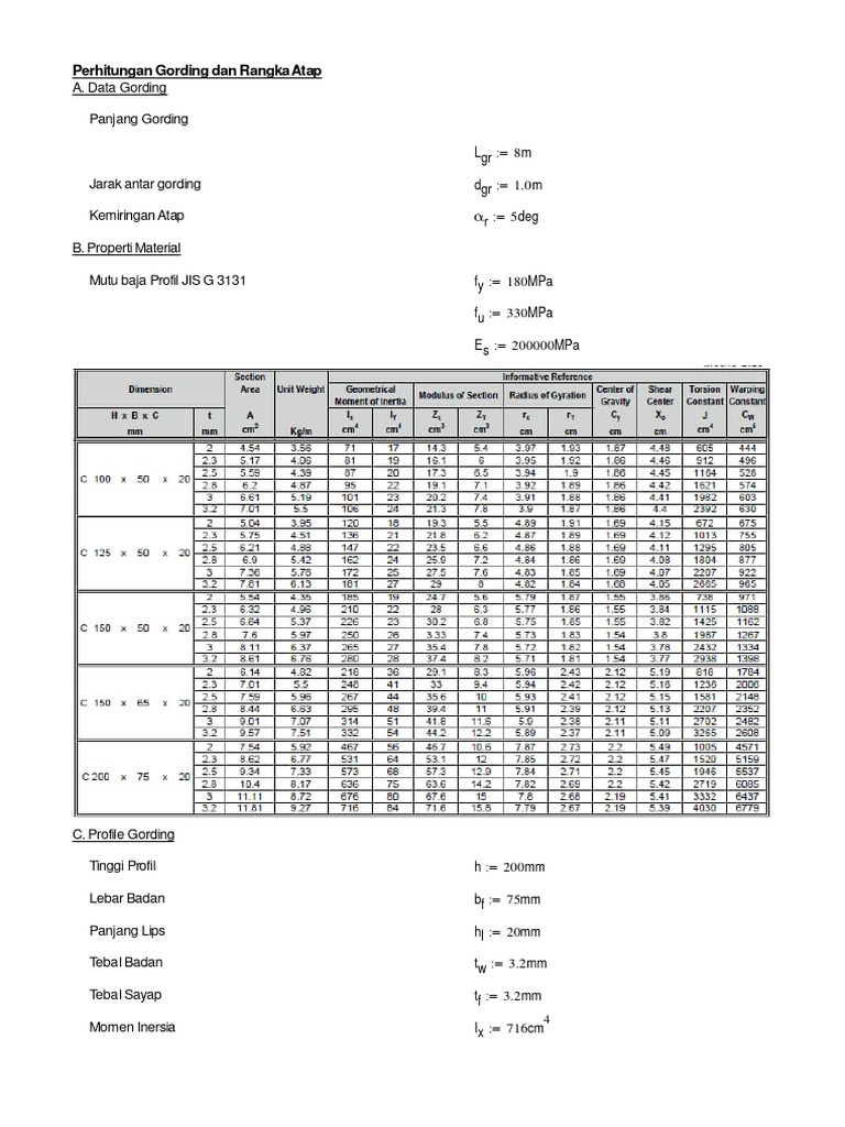 Contoh Perhitungan Atap & Gording | PDF