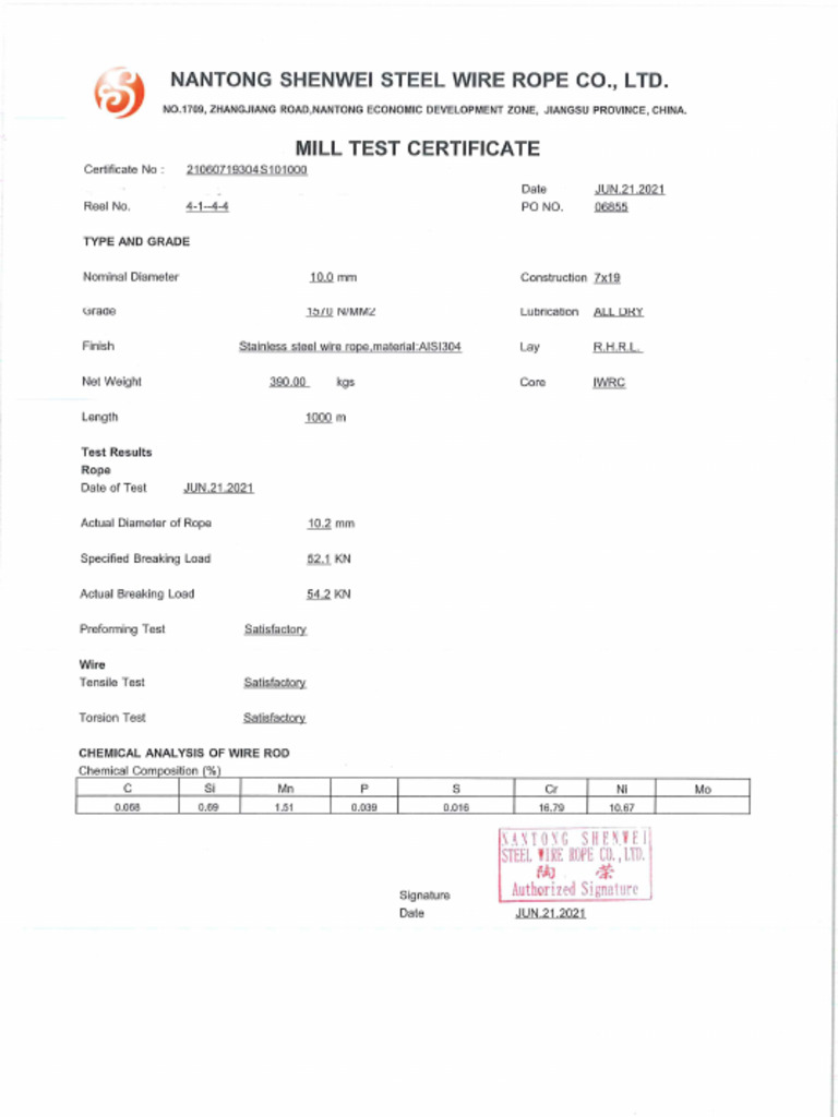 Safety Lifeline Wire Rope SS304 Datasheet | PDF