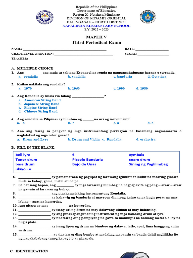 3rd GRADING MAPEH 5 | PDF