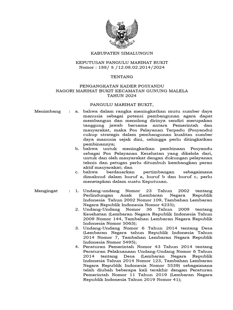 SK Kader Posyandu 2024 | PDF