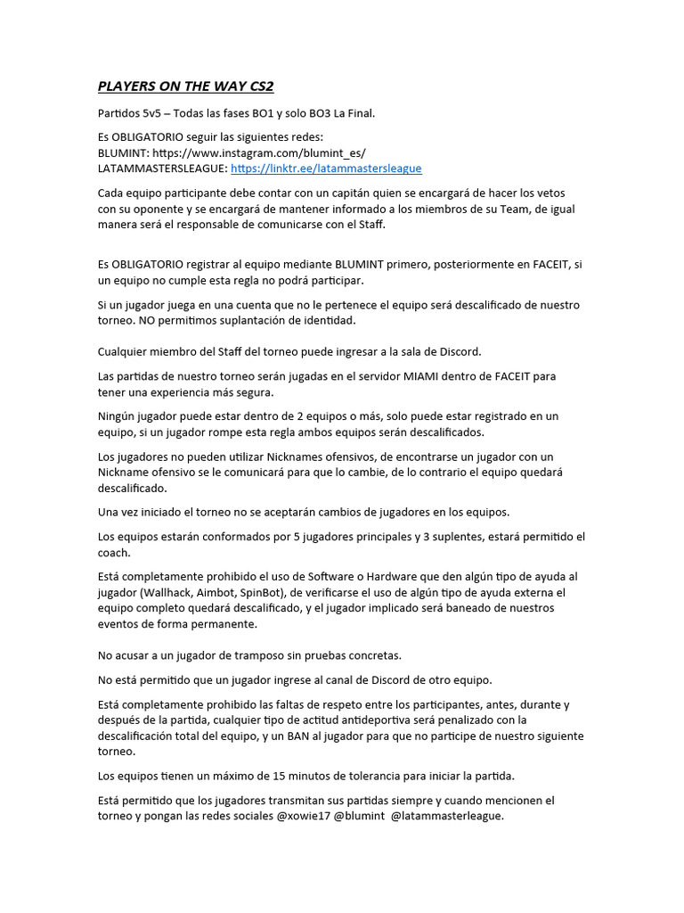Reglas CS2 Players On The Way | PDF | Informática
