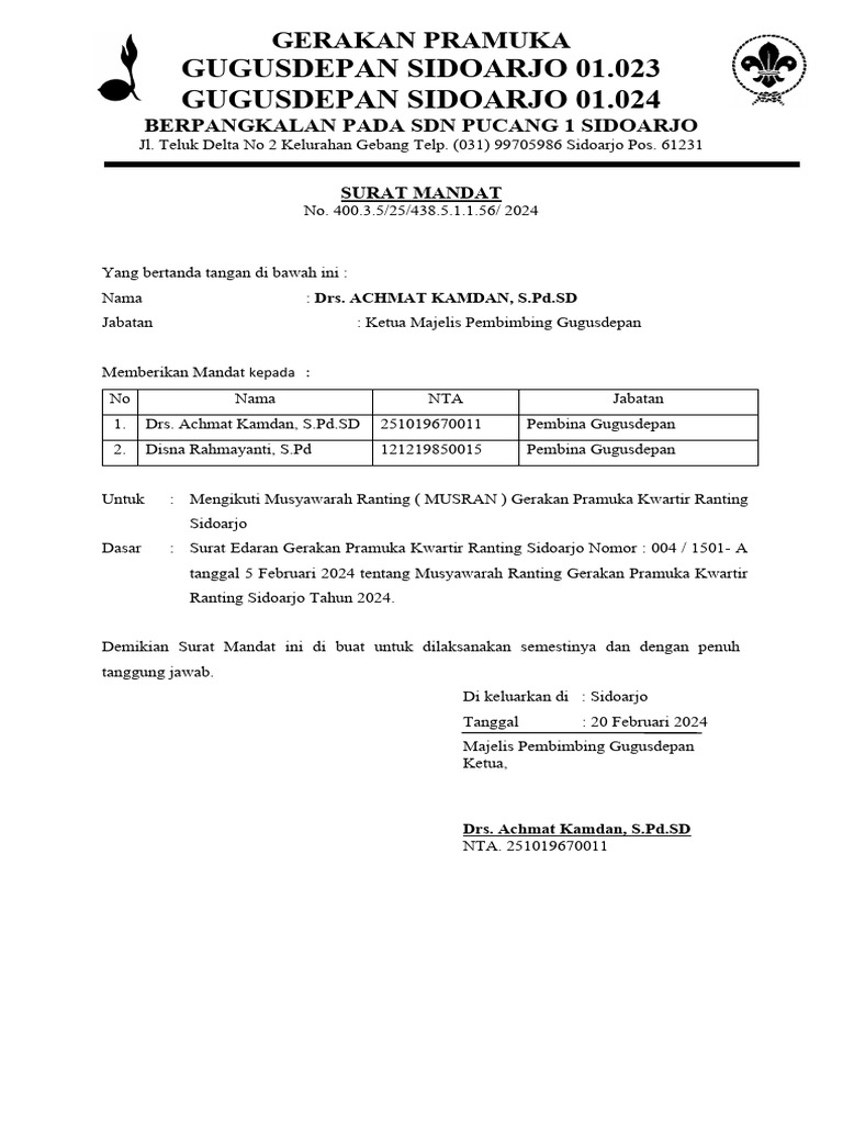 Surat Mandat Gugus Depan Pramuka | PDF | Karier & Perkembangan