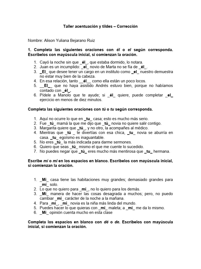 Taller de Acentuación y Tildes | PDF | Ciclones tropicales | Oración