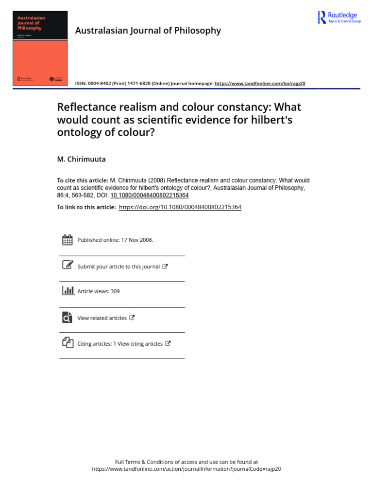 Reflectance Realism and Colour Constancy What Would Count As Scientific Evidence For Hilbert S ...