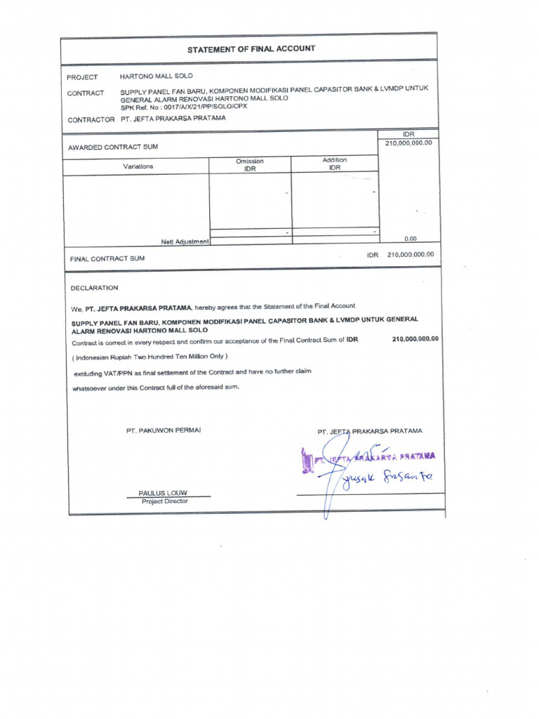 Statement of Final Account | PDF