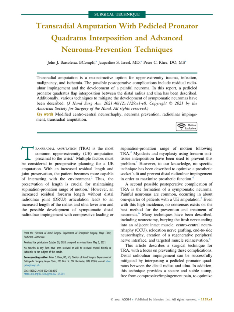 Transradial Amputation With Pedicled Pronator Quad | PDF | Amputation ...