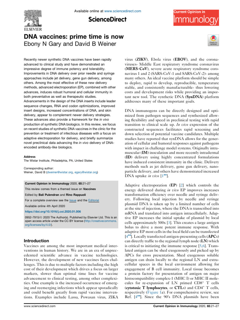DNA Vaccines Prim Time Is Now | PDF | Vaccines | Antigen
