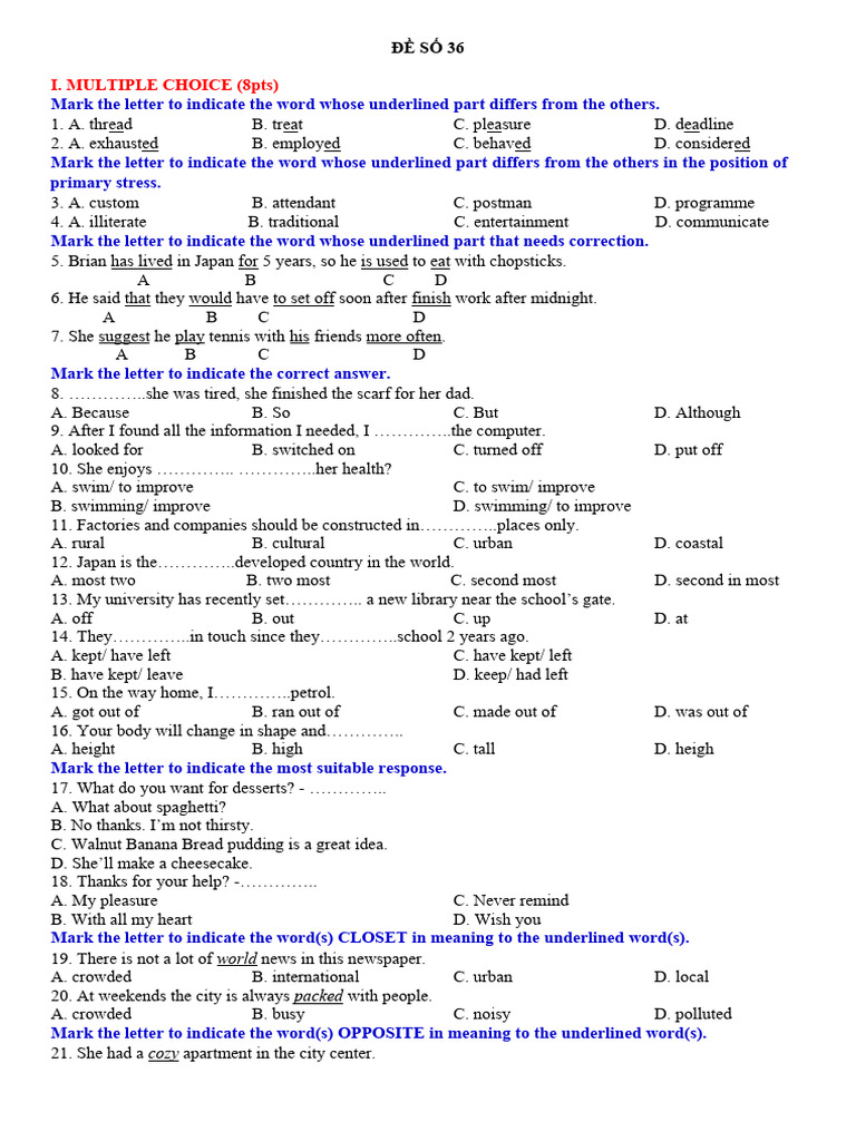 Đề thi vào 10 Anh TN form Hà Nội 2022 2023 ĐỀ SỐ 36 | PDF | Vegetables ...