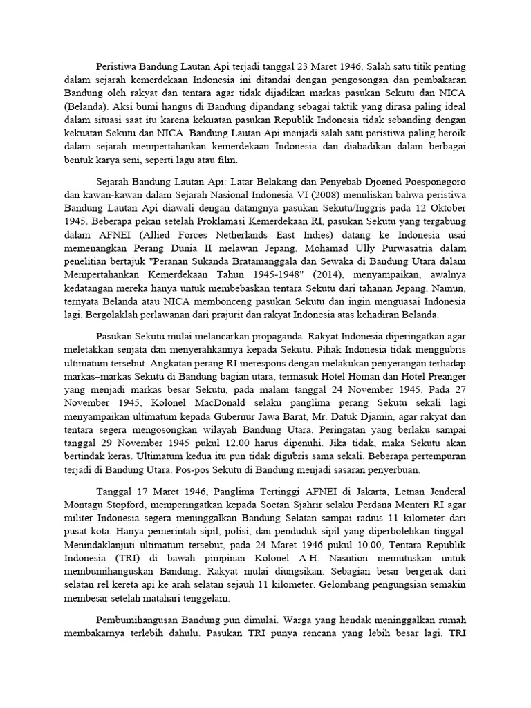 Peristiwa Bandung Lautan API Terjadi Tanggal 23 Maret 1946 | PDF