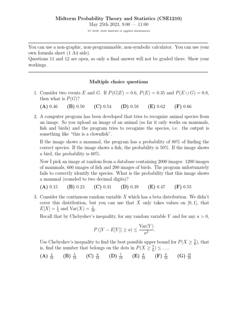 Probability Theory and Statistics (2023-05-25) | PDF | Probability ...