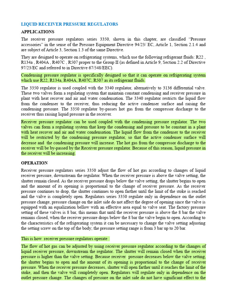 Liquid Receiver Pressure Regulators | PDF | Valve | Pressure