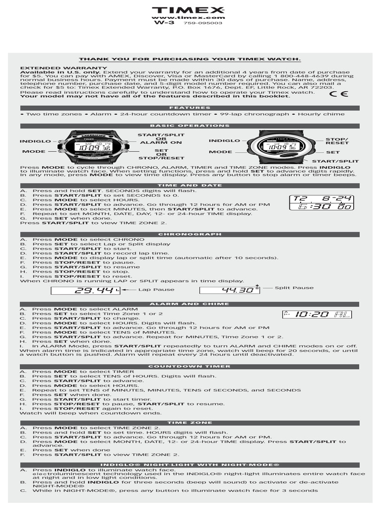Instructions pour votre montre Timex | PDF