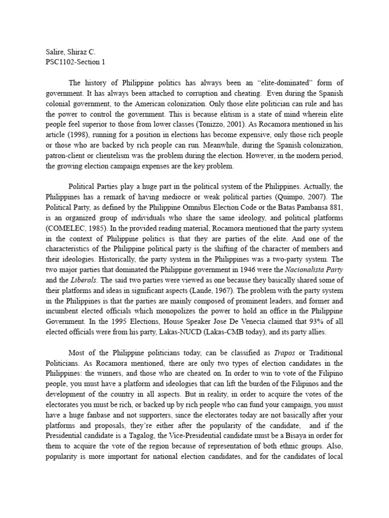 Reflection Paper On Corruption in The Philippines: Framework and ...