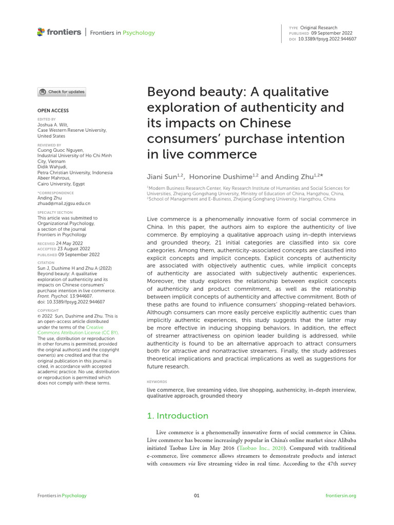 2022 Beyond Beauty A Qualitative Exploration of Authenticity and Its Impacts On Chinese ...
