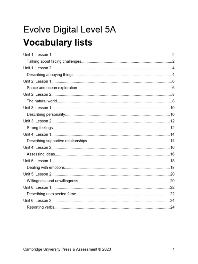 Evolve Digital Level 5A Vocabulary Lists | PDF | Atmosphere | Habitat