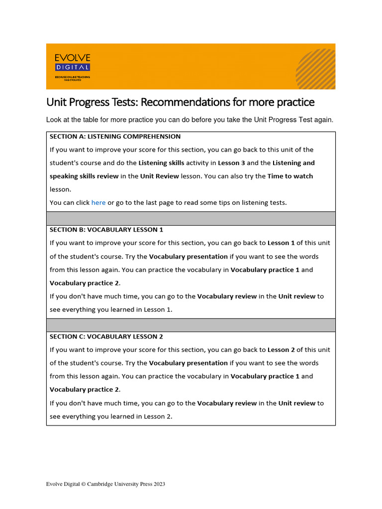 Unit Progress Tests Recommendations For More Practice L5 6 | PDF ...