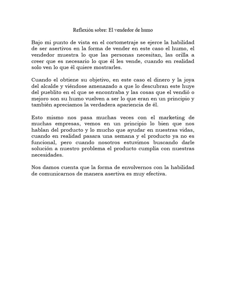 Tarea 4. Reflexión Sobre El Vendedor de Humo | PDF