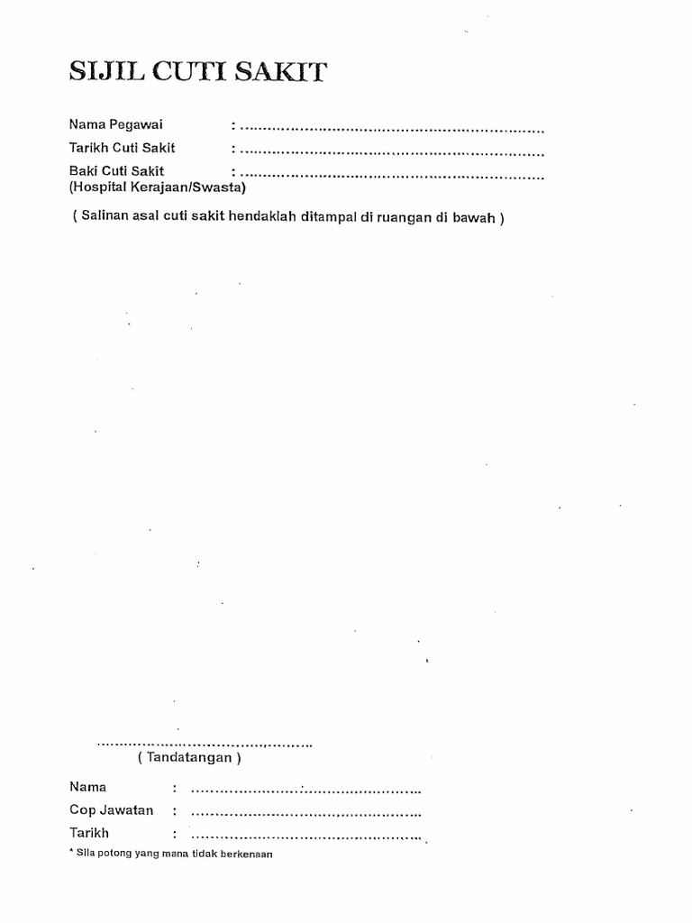 Borang Lampiran Sijil Cuti Sakit | PDF