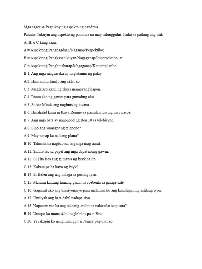 Mga Sagot Sa Filipino | PDF