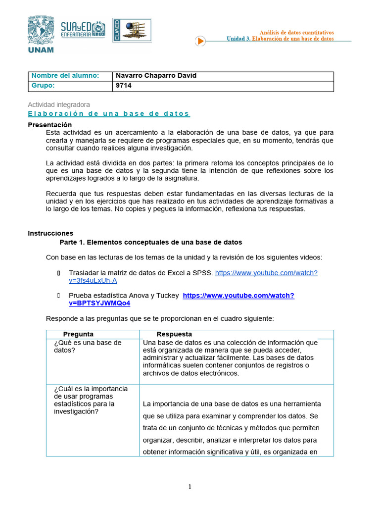 Act - Integ - U3 Analisis Datos | PDF | Spss | Bases de datos