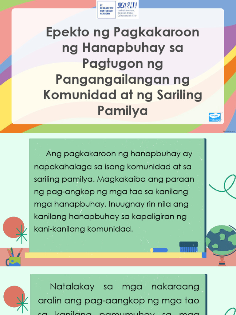 Epekto NG Pagkakaroon NG Hanapbuhay Sa Pagtugon NG Pangangailangan NG ...