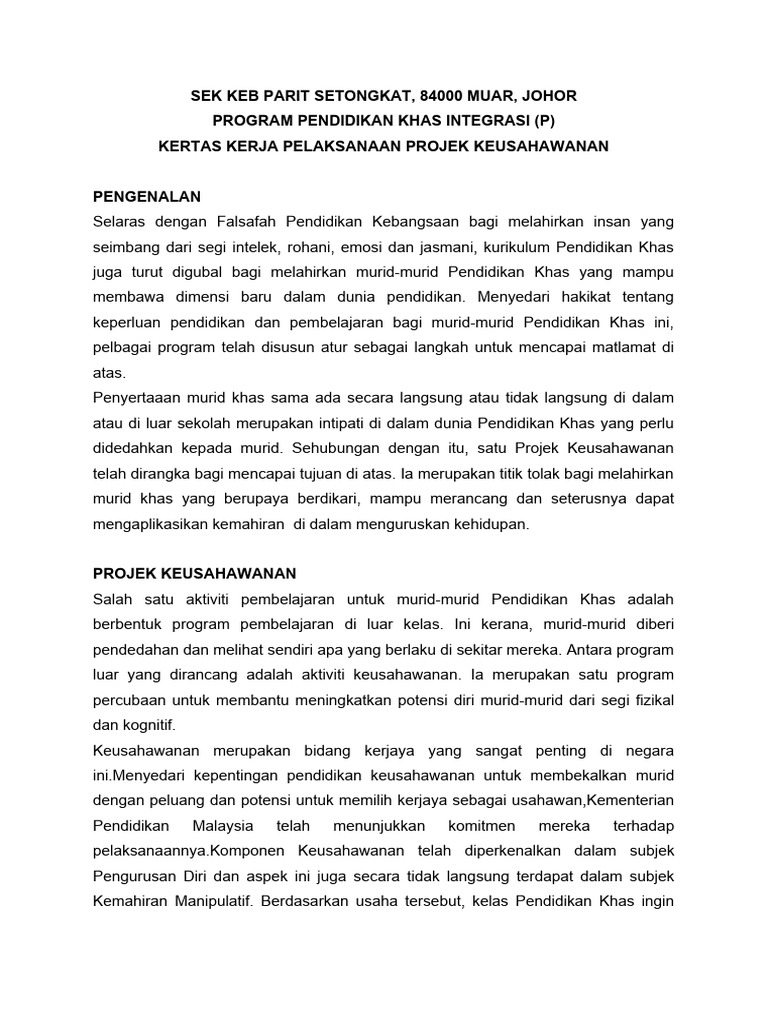 KK Program Keusahawanan 2016 | PDF | Karier & Perkembangan