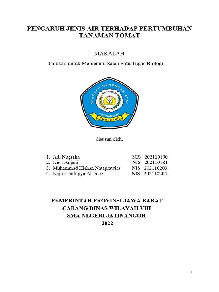 Pengaruh Jenis Air Terhadap Pertumbuhan Tanaman Tomat | PDF Pengaruh Jenis Air Terhadap Pertumbuhan Tanaman Tomat | PDF