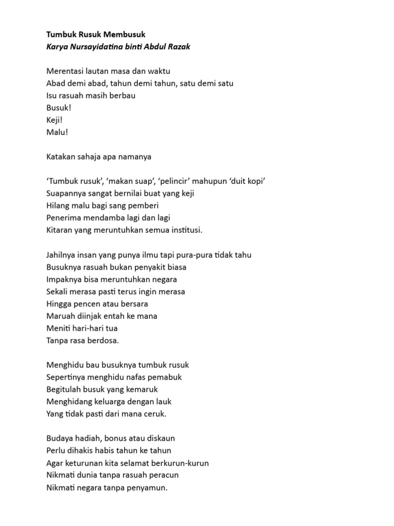 Tumbuk Rusuk Membusuk Oleh Nursayidatina Abdul Razak (MGS Klang) | PDF