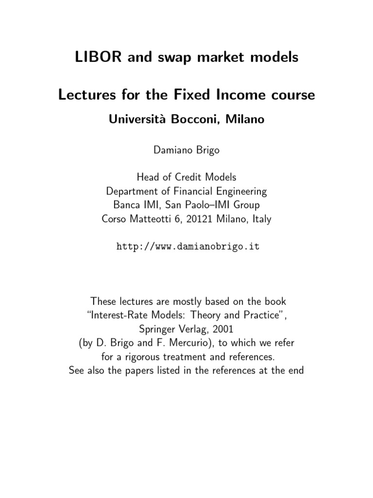 LIBOR and SWAP Market Models | Download Free PDF | Option (Finance) | Swap (Finance)