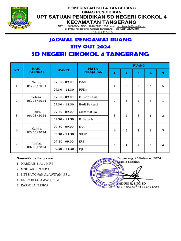 2024-Jadwal Ujian Dan Pengawas TO 2024 | PDF