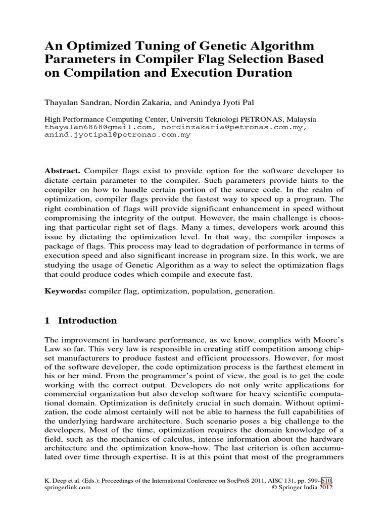An Optimized Tuning Of Genetic Algorithm Parameters In Compiler Flag
