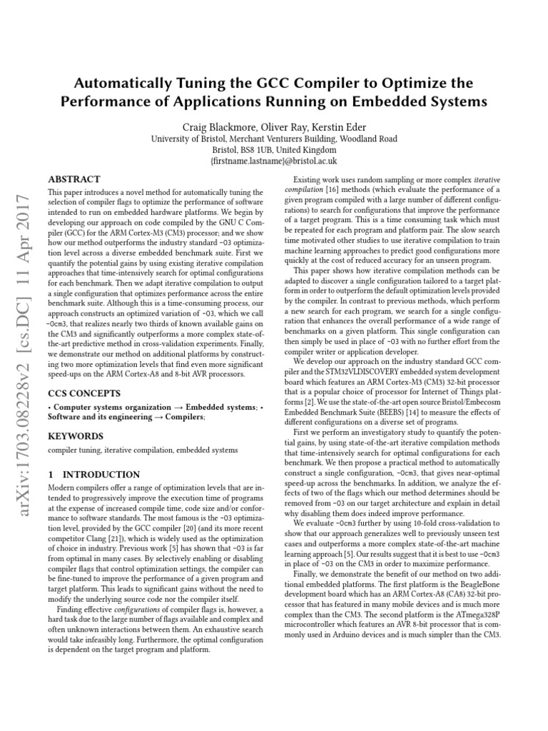 Automatically Tuning The GCC Compiler To Optimize The Performance of ... Automatically Tuning The GCC Compiler To Optimize The Performance of ...