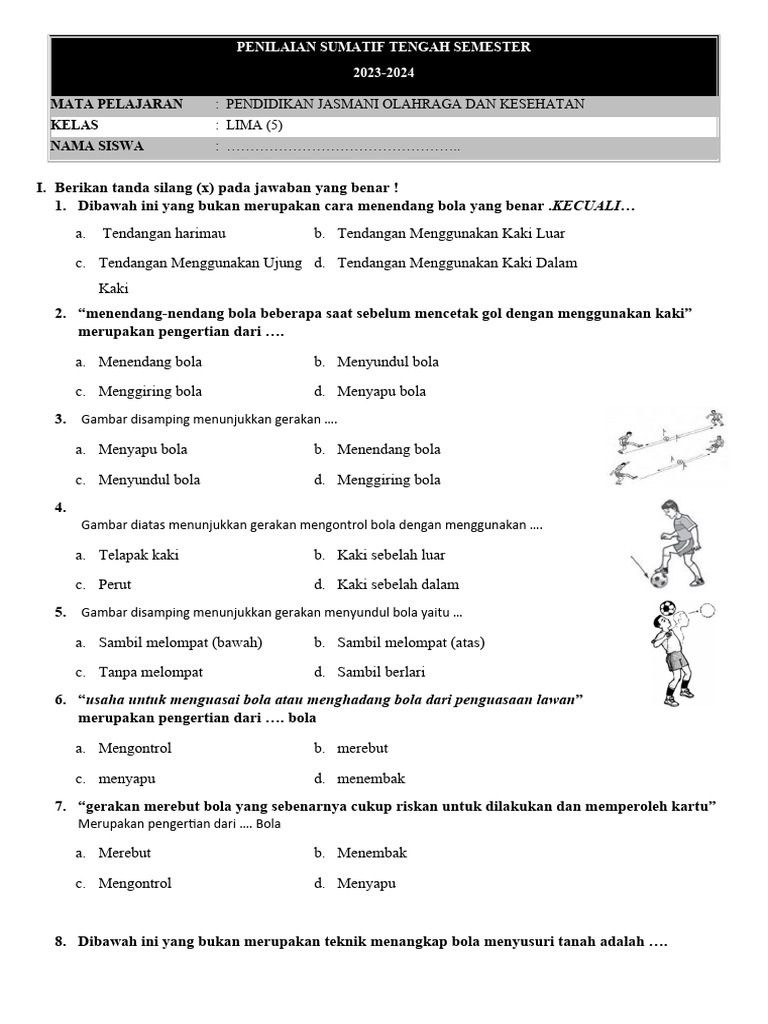 Penilaian Tengah Semester PJOK Kelas 5 | PDF