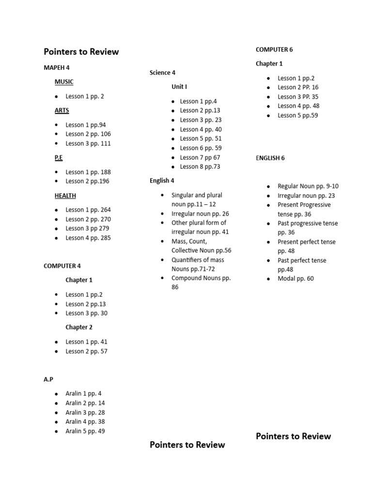 Pointers To Review | PDF | Grammatical Tense | Plural