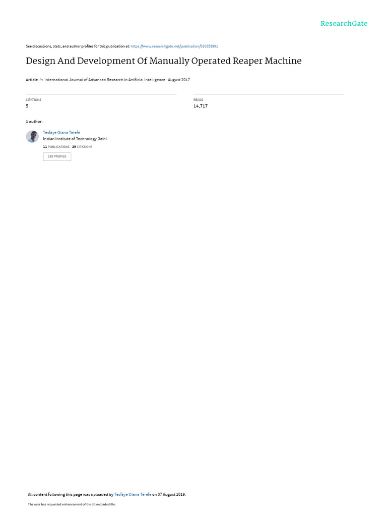 Design and Development of Manually Operated Reaper Machine | PDF ...