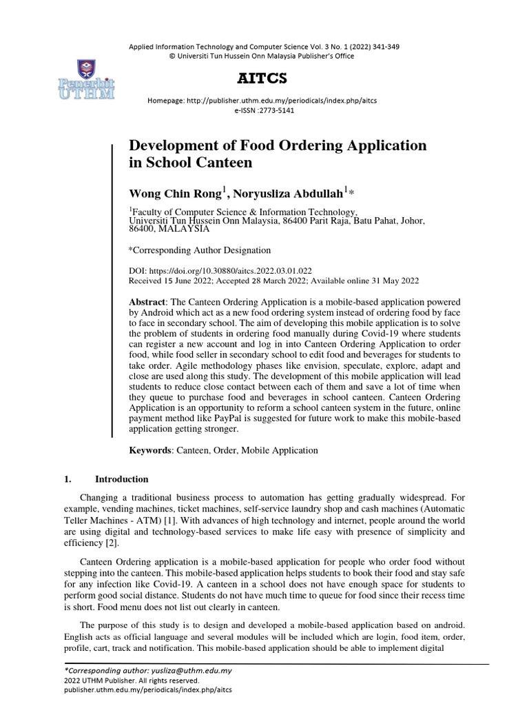 Development of Food Ordering Application in School Canteen | PDF
