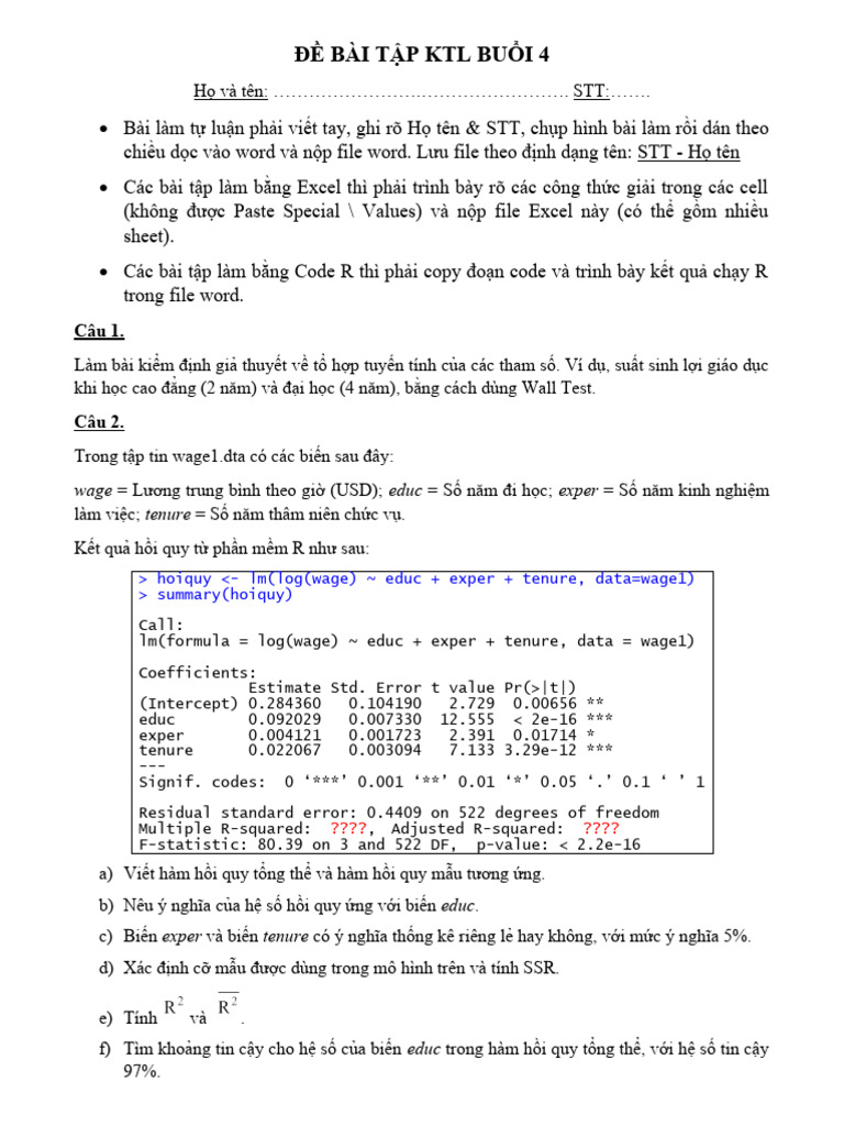 Đề Bài Tập KTL Buổi 4 | PDF