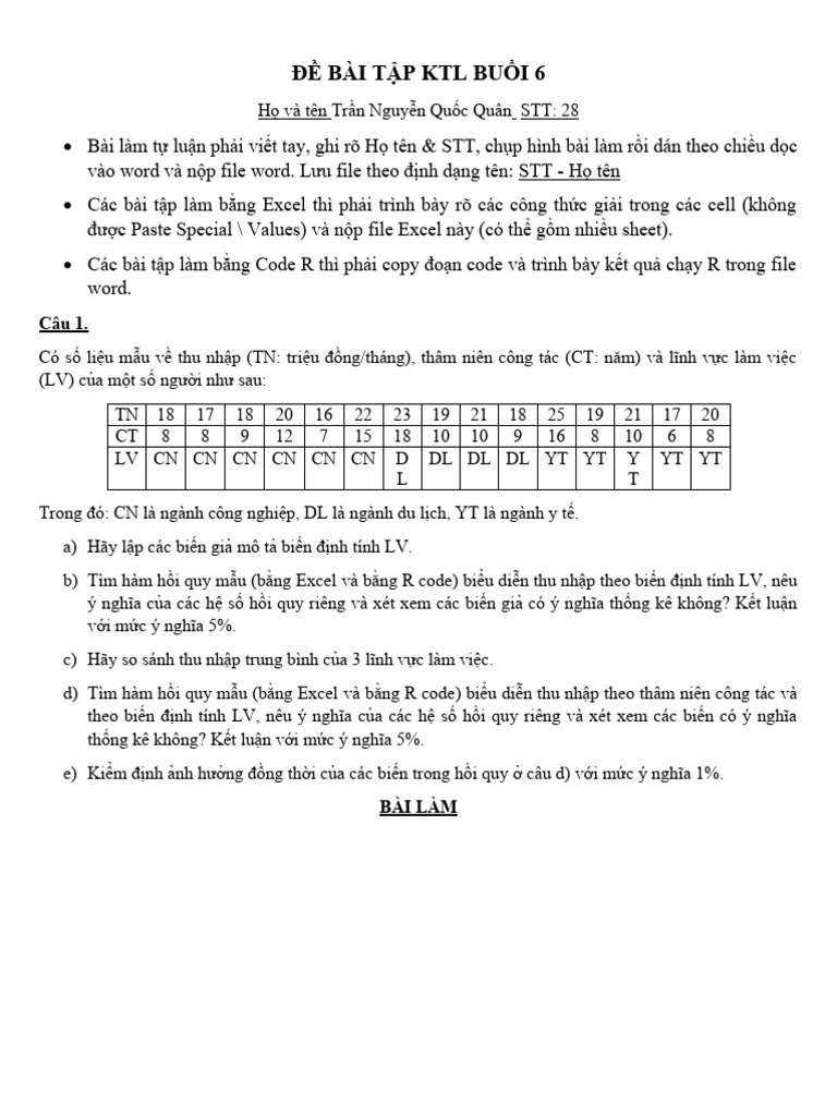 Đề Bài Tập KTL Buổi 6 | PDF