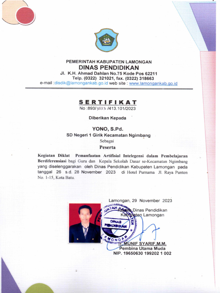 Certificate-Pak Yono Girik 1 Ke 2 | PDF