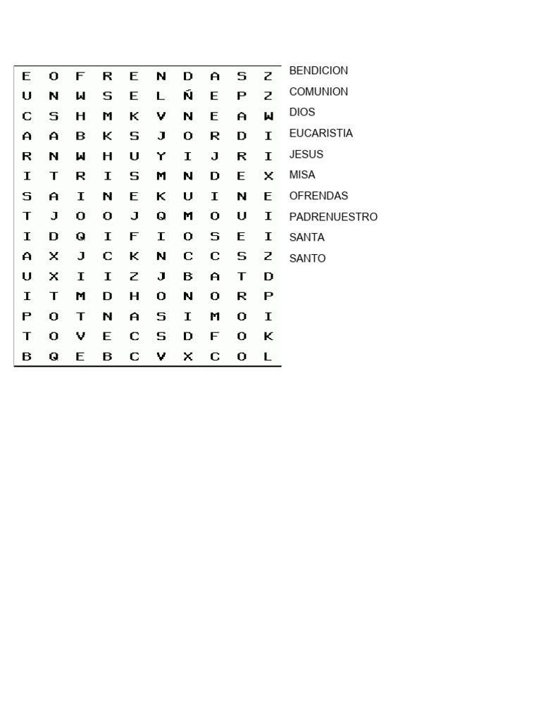 Sopa de Letras Eucaristia | PDF