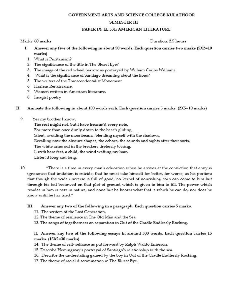 MA AmericanLiterature | PDF | Classics | General Fiction