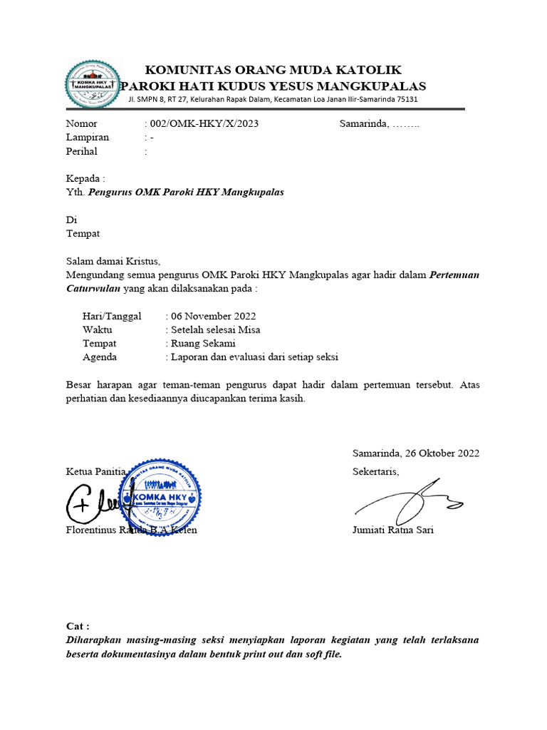 Contoh Surat Undangan - Omk | PDF