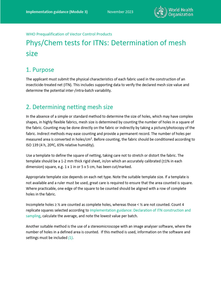Mesh Size Testing for ITNs Guidance | PDF | Textiles