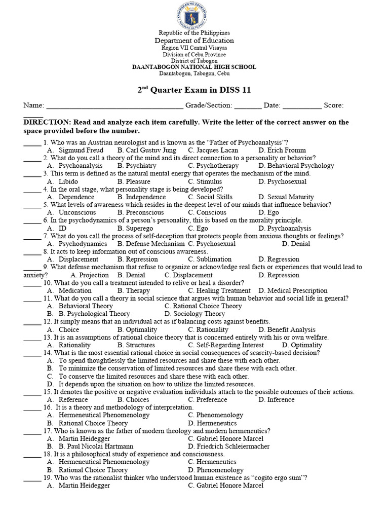 Diss 2nd Quarter | PDF | Psychoanalysis | Id