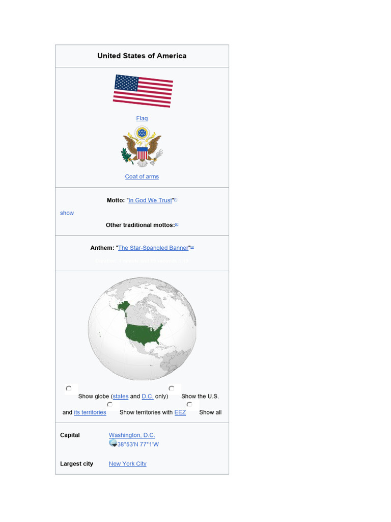 United States of America: Motto: " | PDF | The United States | European ...