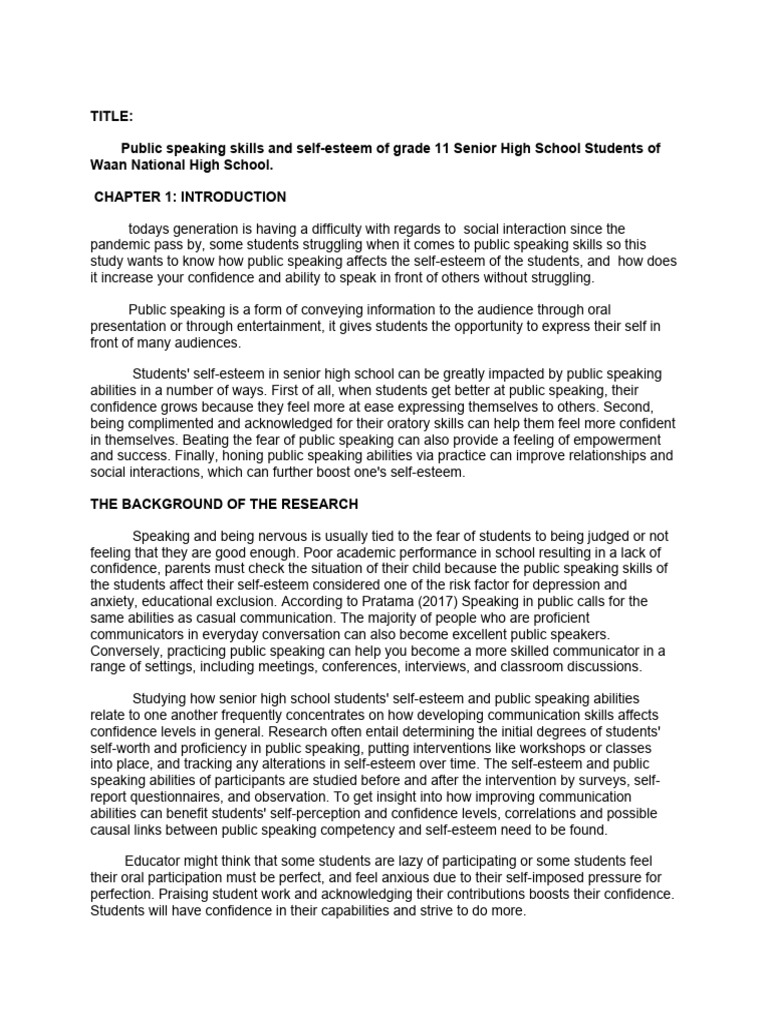 RESEARCH | PDF | Self Esteem | Public Speaking